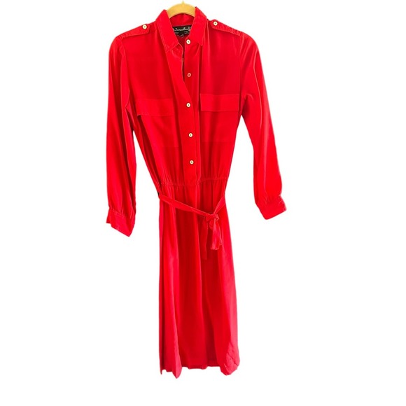 Vintage | Dresses | Vintage Red 0 Silk Button Front Collar Shirt Dress ...